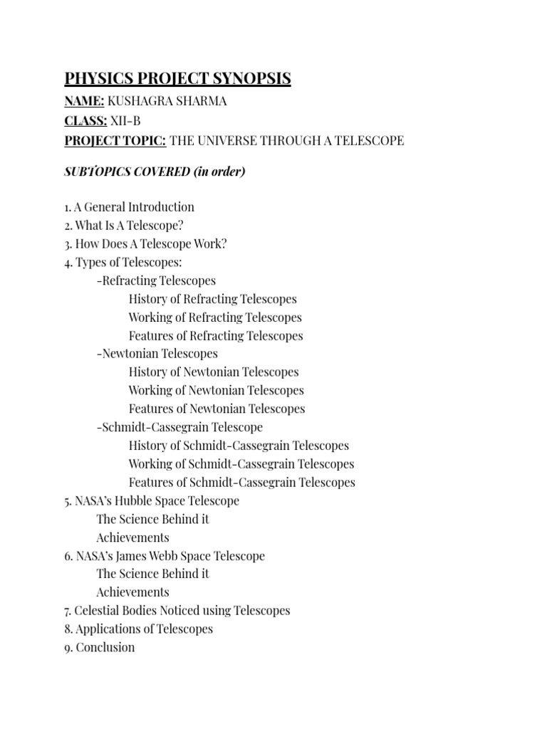 Class XII ISC Physics Project Telescope Synopsis | PDF