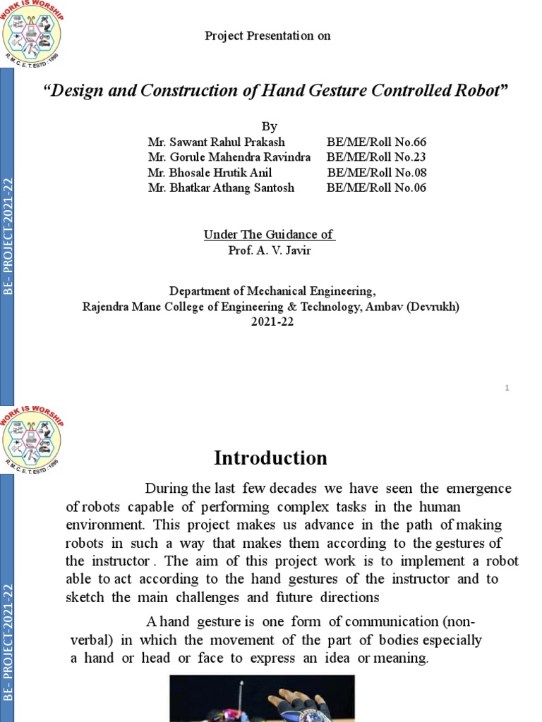 "Design and Construction of Hand Gesture Controlled Robot": Project ...