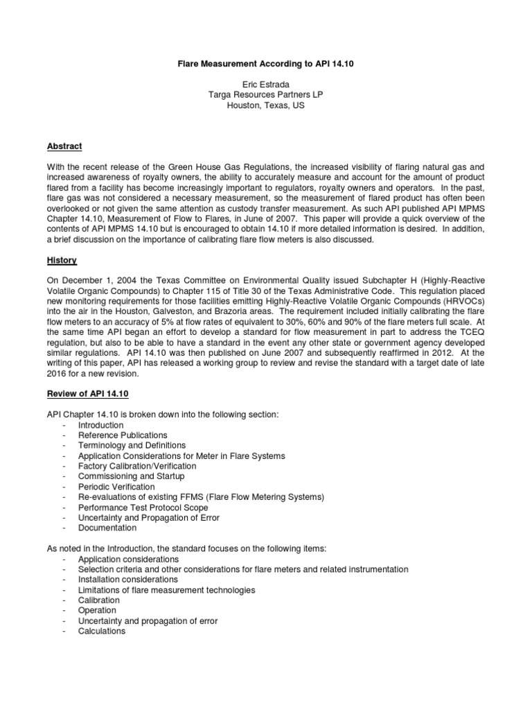 Flare Measurement According To API 14-10 | PDF | Flow Measurement ...