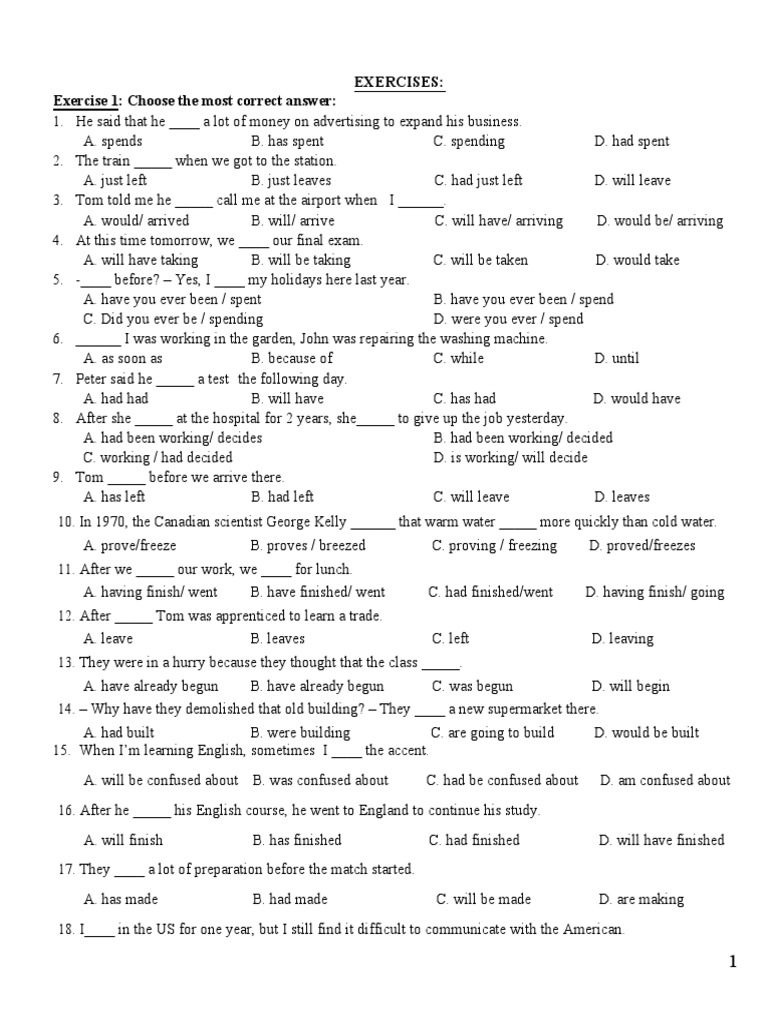 Exercises: Exercise 1: Choose The Most Correct Answer | PDF