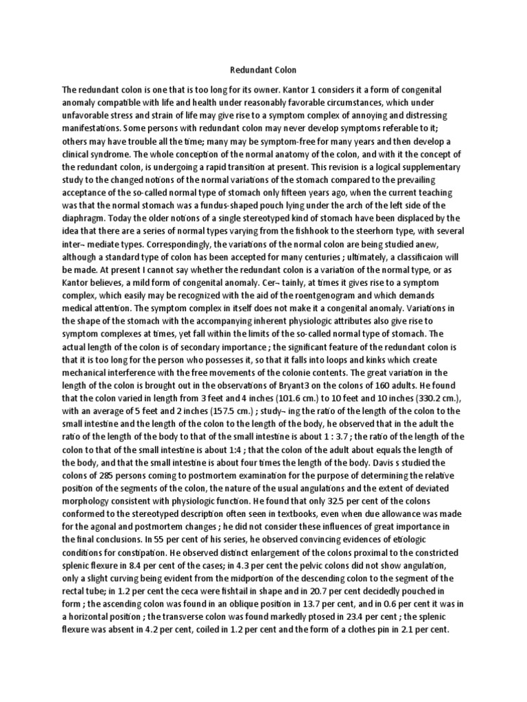 Redundant Colon | PDF | Large Intestine | Gastrointestinal Tract