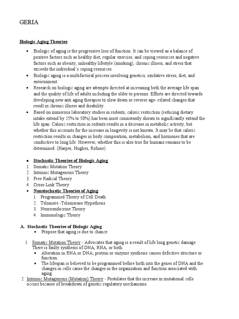 Geria: Biologic Aging Theories | PDF | Ageing | Urinary Incontinence