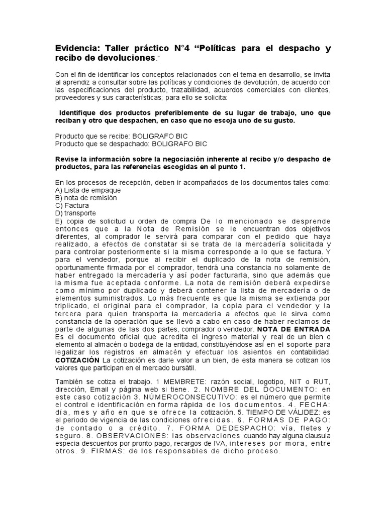 Evidencia Actividad 4 - Recibo de Devolucion | PDF