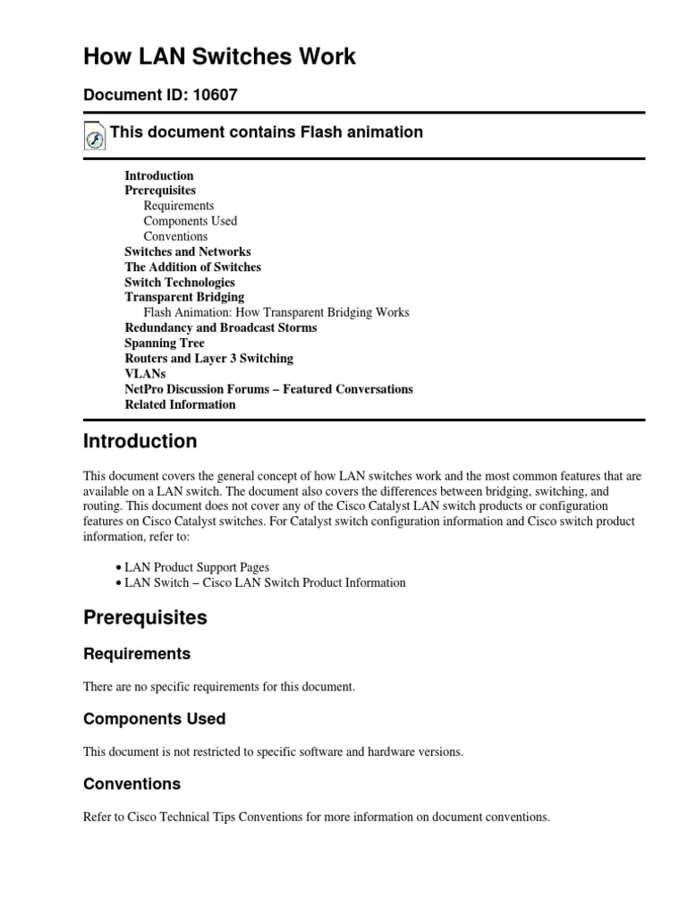 How LAN Switches Work: Document ID: 10607 This Document Contains Flash ...