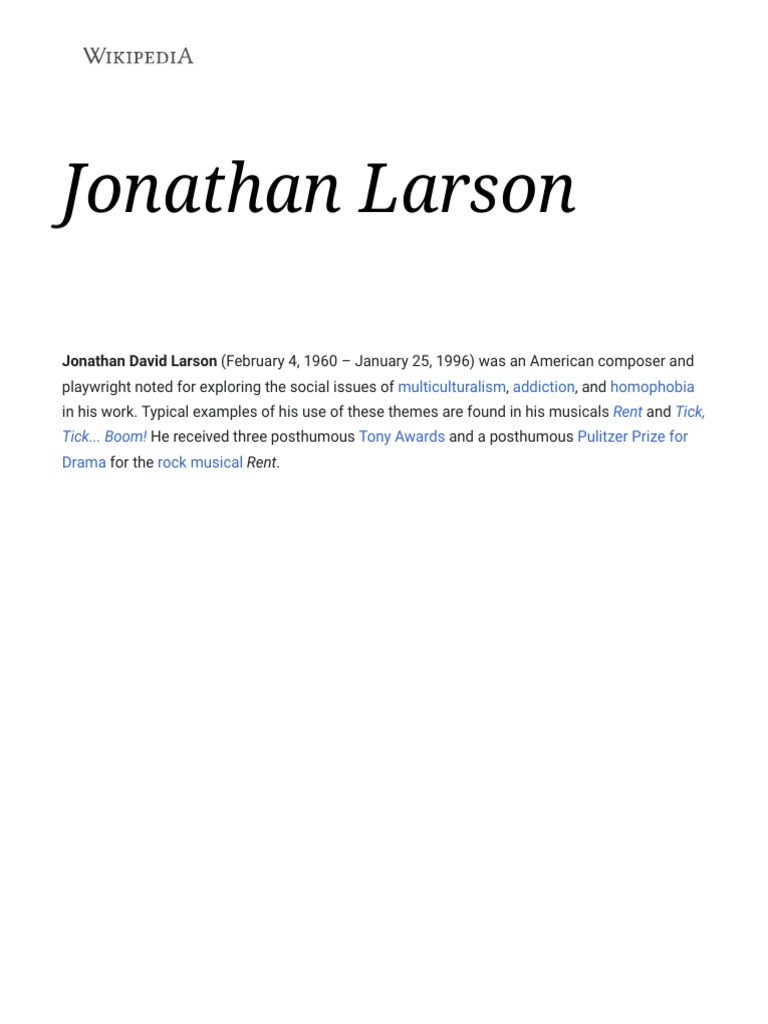 Jonathan Larson | PDF | Performing Arts | Theatre