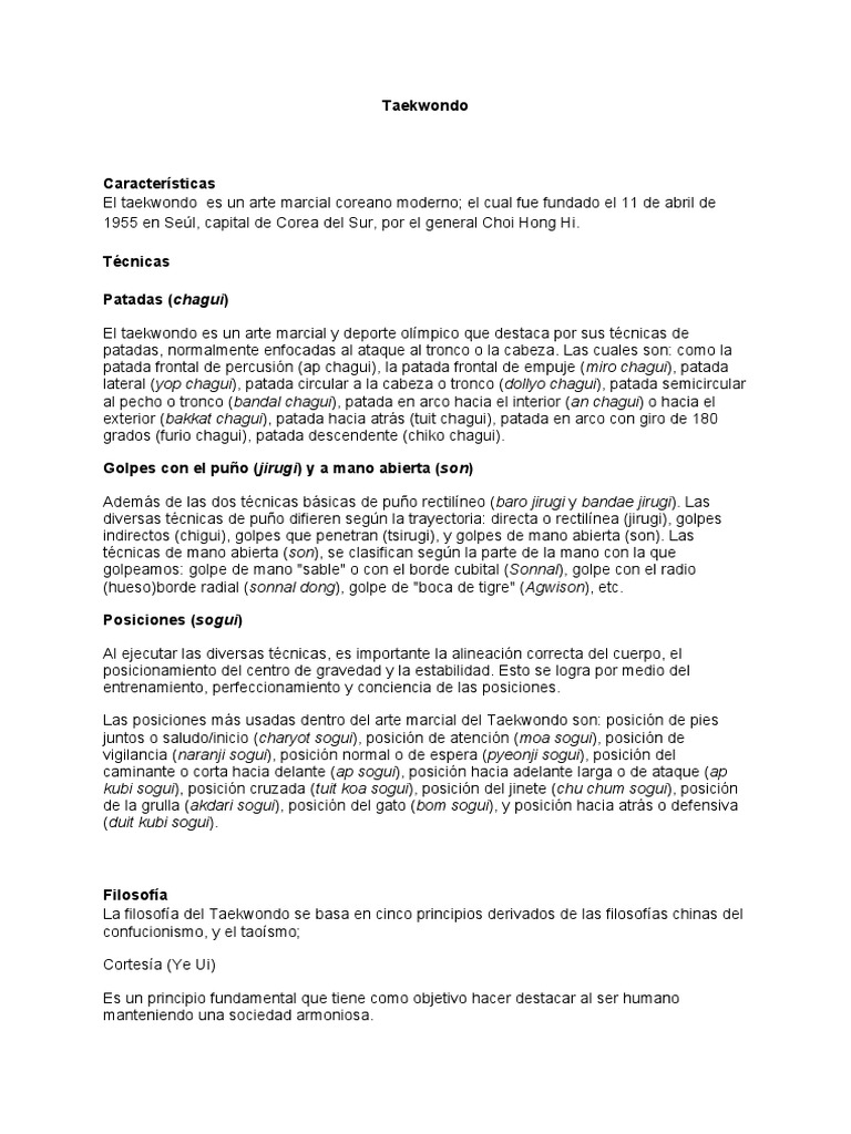 Taekwondo: Kubi Sogui), Posición Cruzada (Tuit Koa Sogui), Posición Del ...