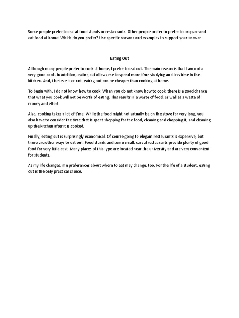 Eating Out: A Student's Preference | PDF