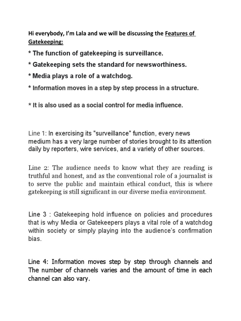 Gatekeeping Script | PDF | News | Mass Media