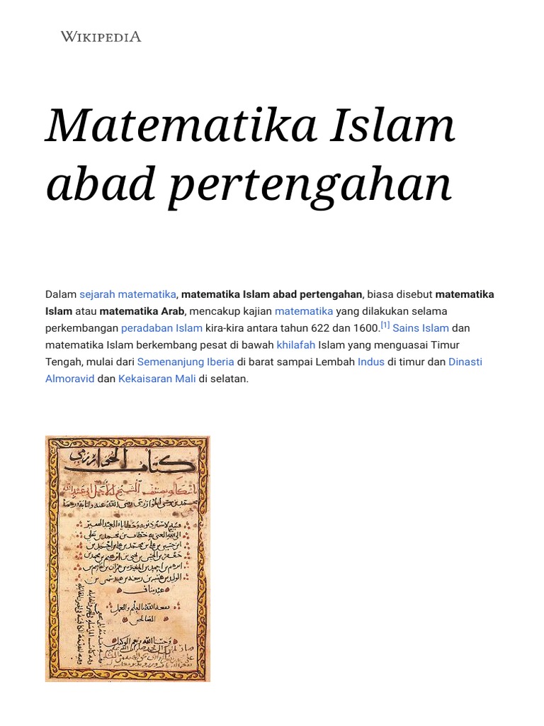 Matematika Islam Abad Pertengahan - Wikipedia Bahasa Indonesia ...