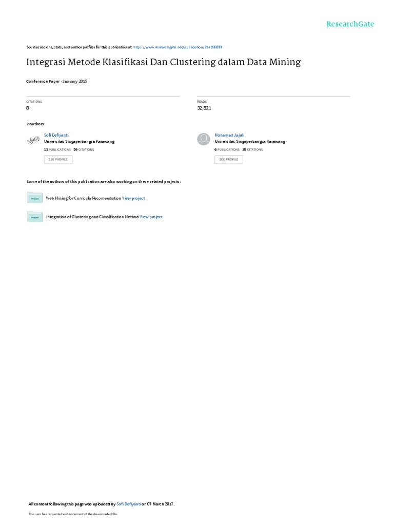 Metode Klasifikasi Dan Clustering Dalam Data Mining | PDF