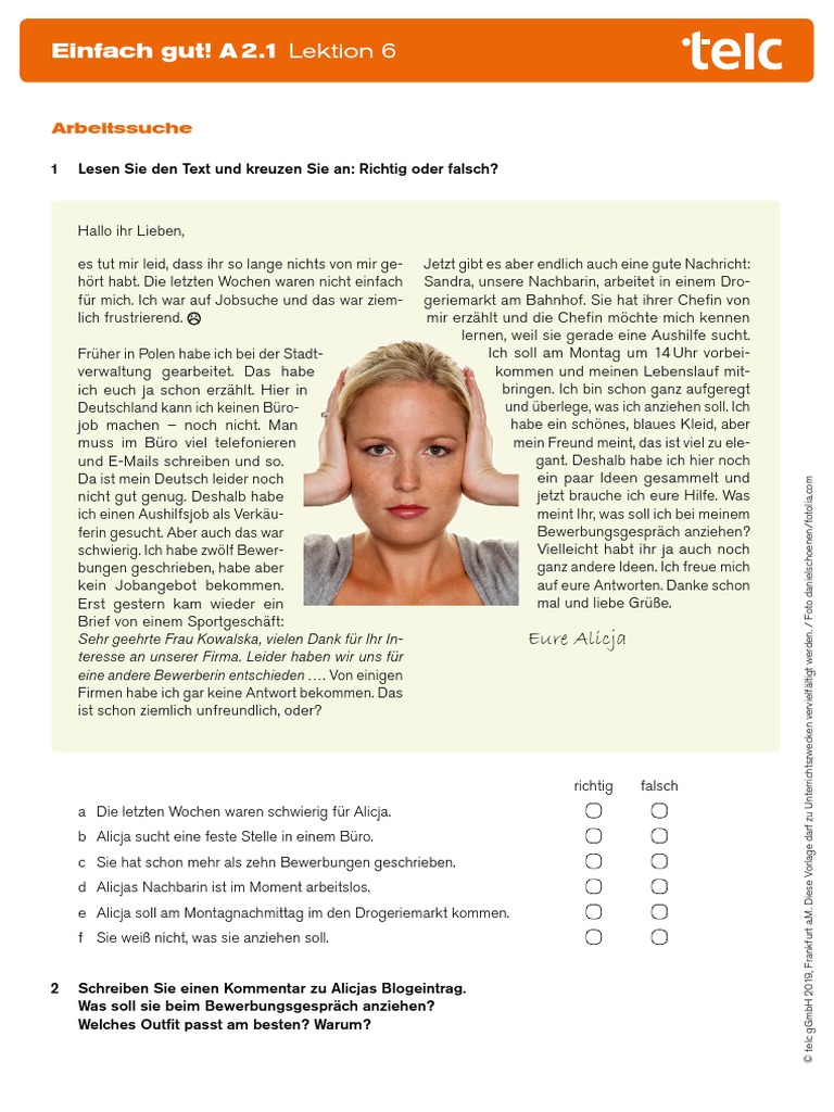 Lesetext Einfach Gut A2.1 Lektion6 | PDF