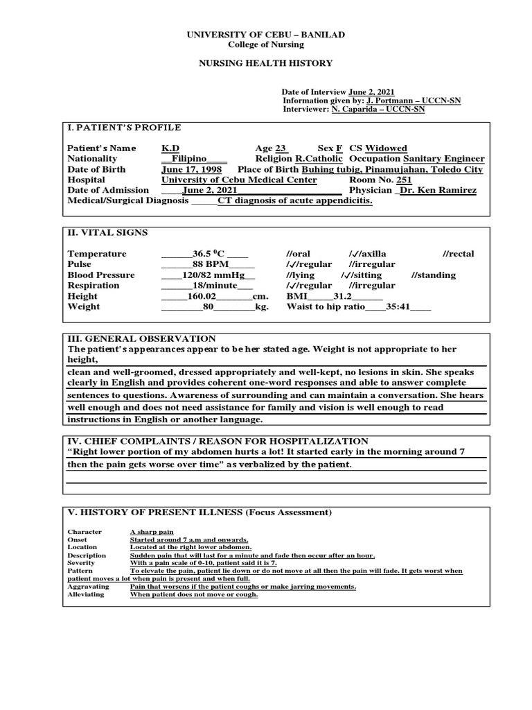 Health History Taking Form | Download Free PDF | Medical Specialties ...