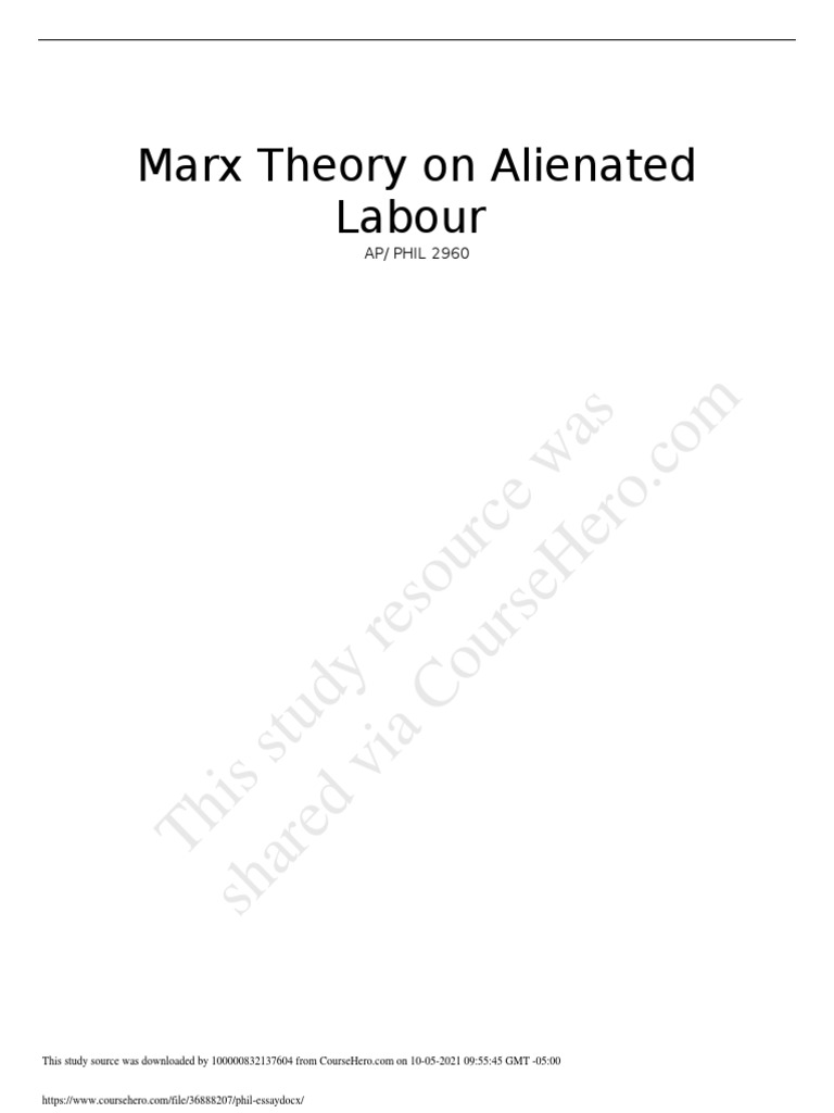 Marx Theory On Alienated Labour: This Study Resource Was | PDF | Marx's ...