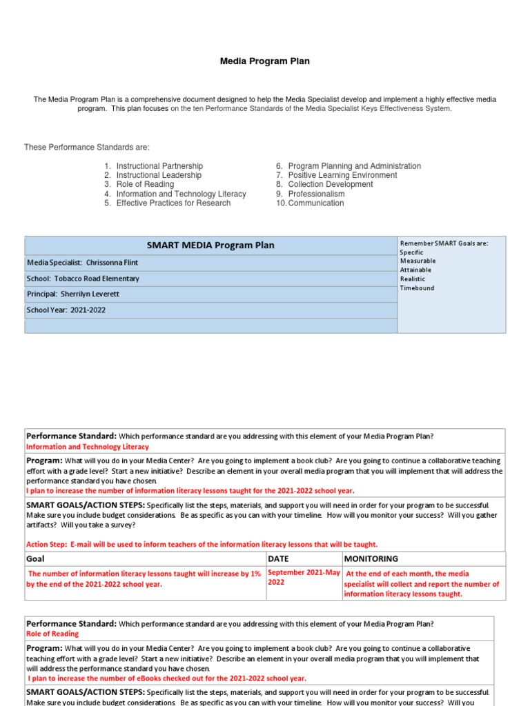 Media Program Plan 2021-2022 | PDF | Literacy | Information Literacy