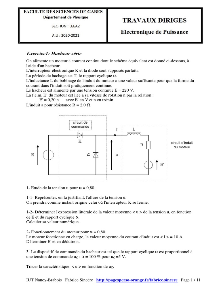 Exercices corrigés sur les hacheurs | PDF | Puissance (physique ...