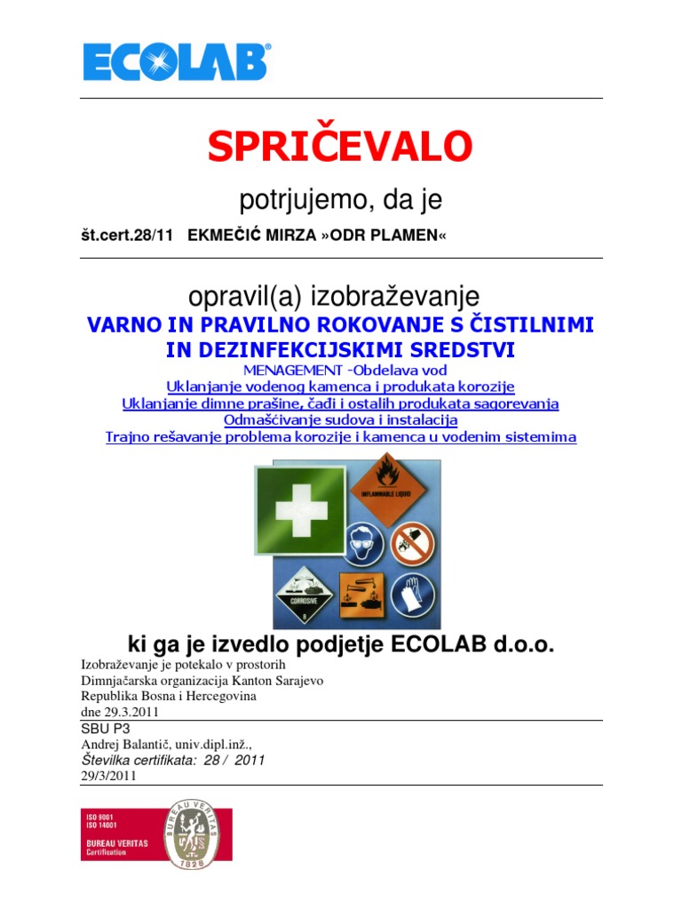 Dimnjačar Plamen Sarajevo - Certifikati | PDF