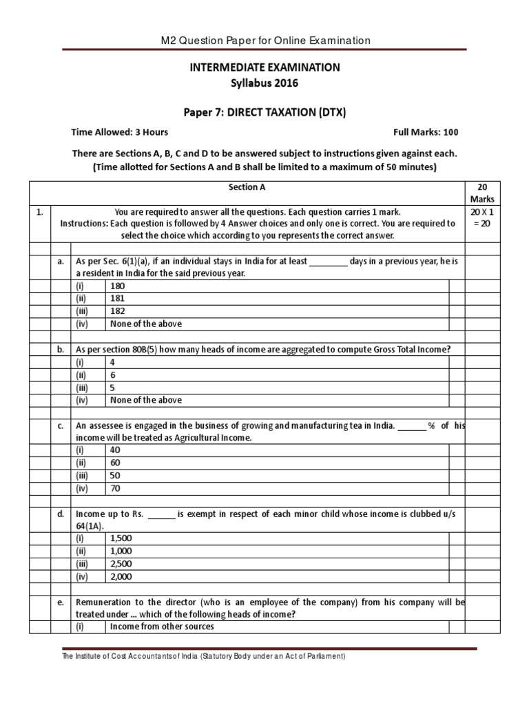 Cma Inter Model Question Paper 3 | PDF | Alternative Minimum Tax ...