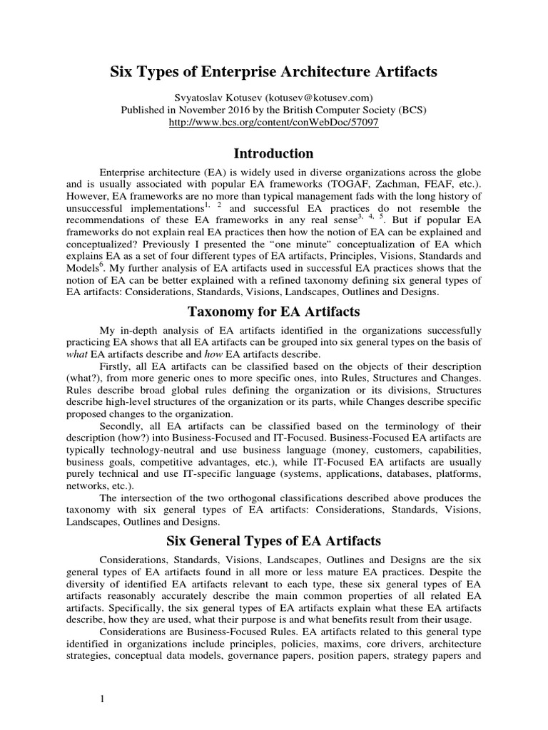 Six Types of Enterprise Architecture Artifacts | PDF | Business ...