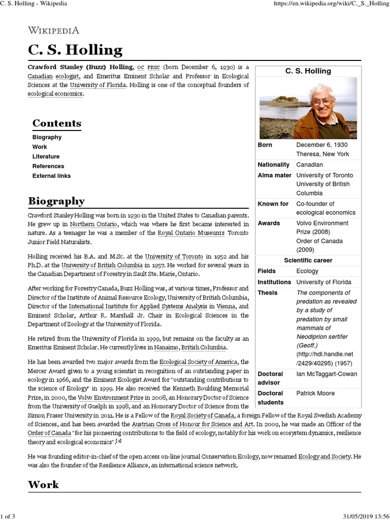 2019 - C. S. Holling | PDF | Systems Ecology | Natural Environment