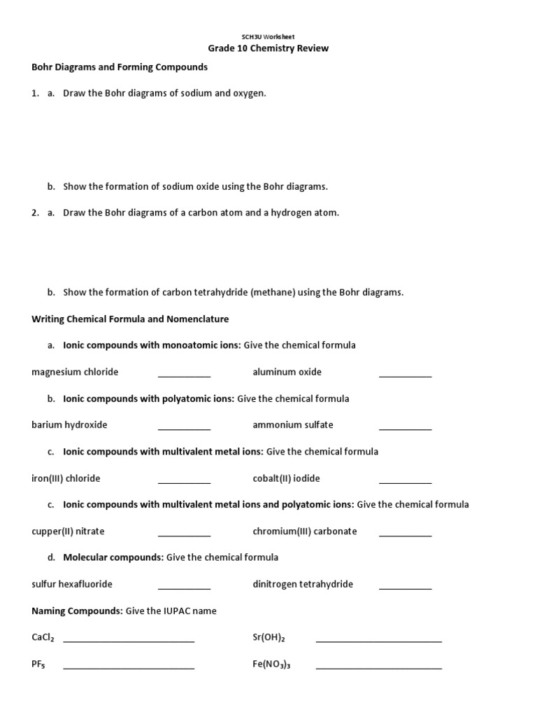 Grade 10 Chemistry Review Bohr Diagrams and Forming Compounds | PDF ...
