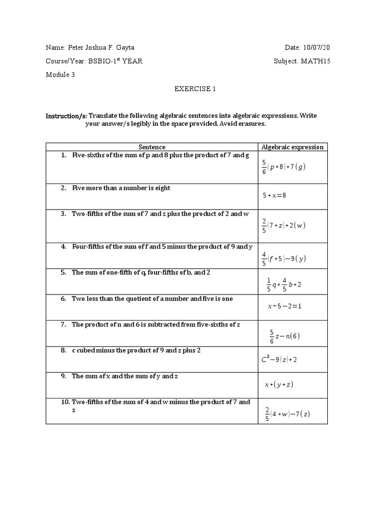 Math 15 Module 3 - Exercise 1&2 - Gayta | PDF | Representation Theory | Metric Geometry