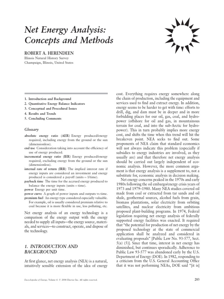 2004 Net Energy Analysis - Concepts and Methods | PDF | Solar Power ...