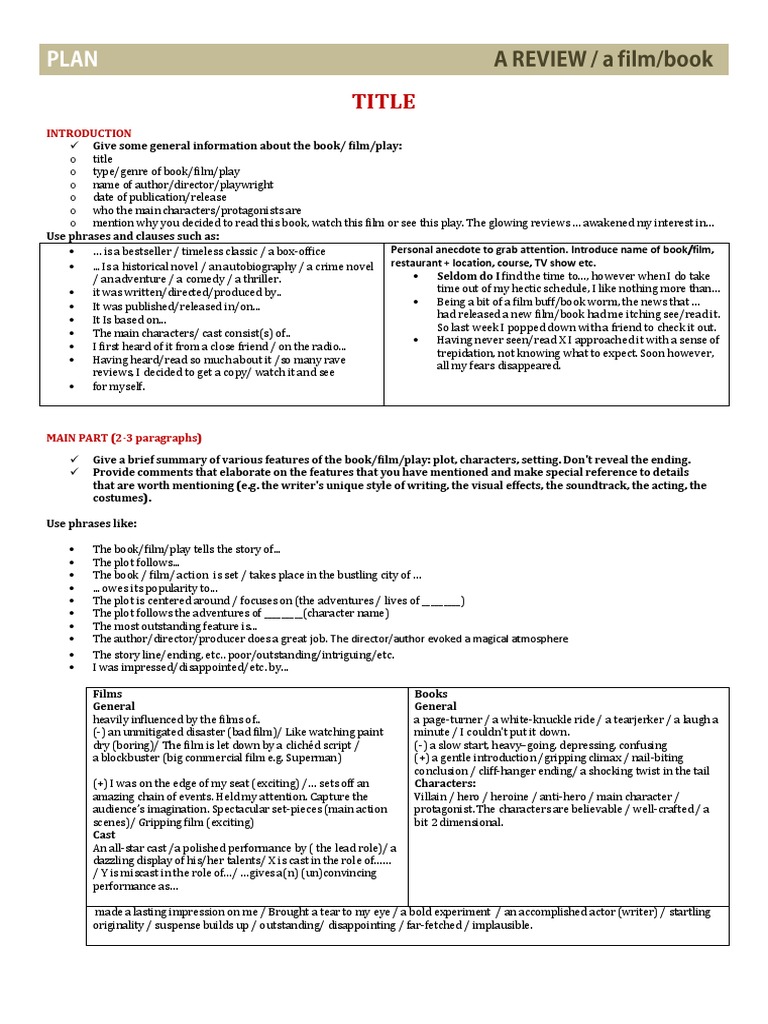 A Book Film Review Plan | PDF