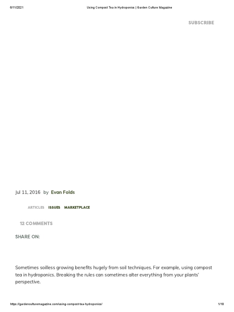Using Compost Tea in Hydroponics - Garden Culture Magazine | PDF ...