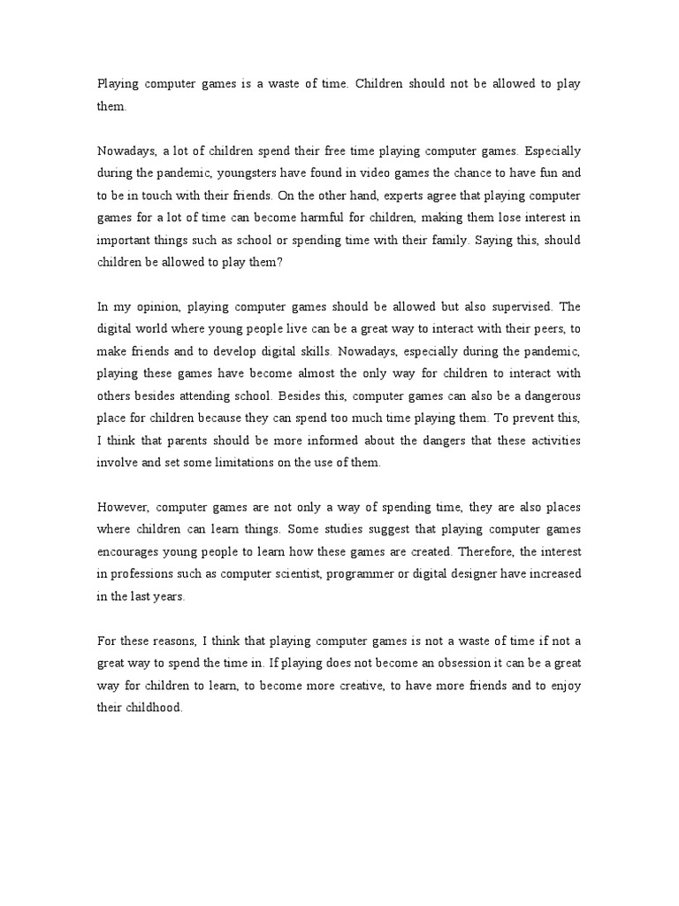 Playing Computer Games Is A Waste of Time | PDF