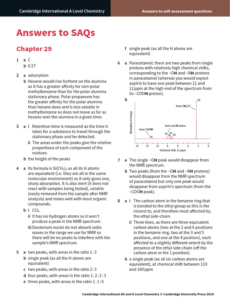 Answers To Saqs: Cambridge International A Level Chemistry | Download ...