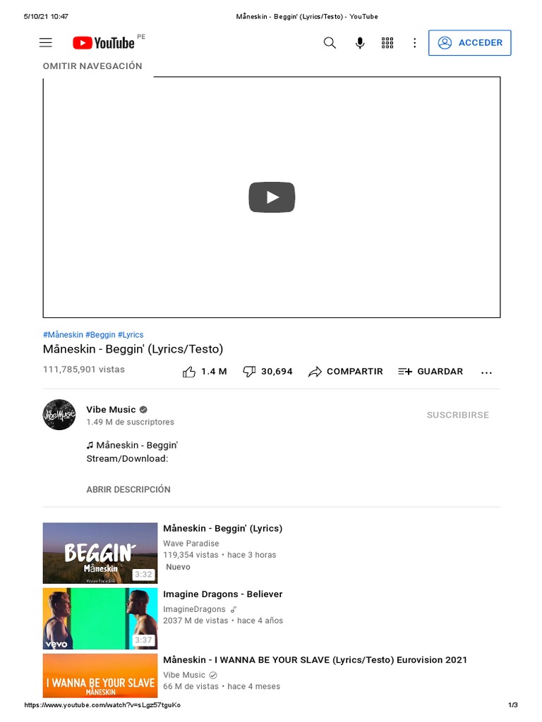 Måneskin - Beggin' Letra y Testo | PDF | Artistas | Industria de la música