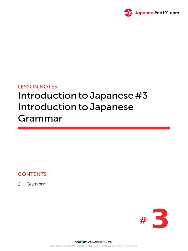 3.3 3 - Lesson Notes - Introduction To Japanese Grammar | PDF | Subject ...