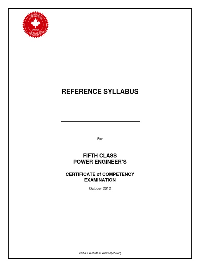 Reference Syllabus: Fifth Class Power Engineer'S | PDF | Boiler | Test ...