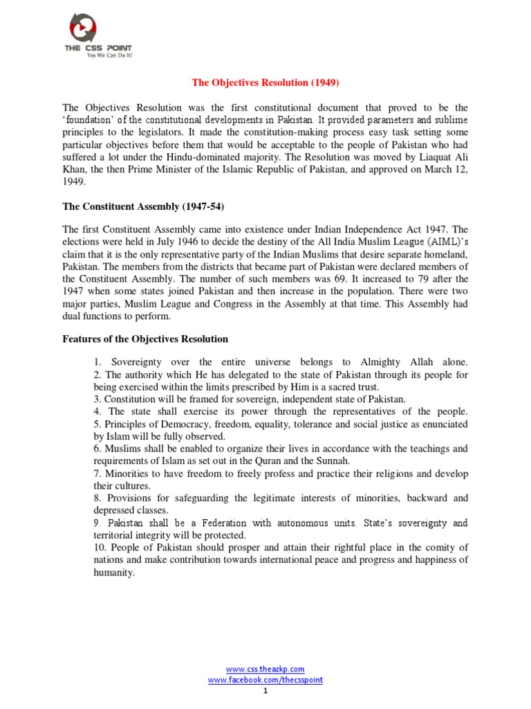 The Objectives Resolution (1949) | PDF | Government | Justice