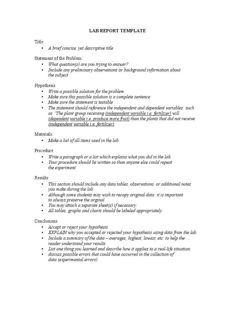 LAB REPORT TEMPLATE SAMPLE (Ctto) | PDF | Experiment | Hypothesis