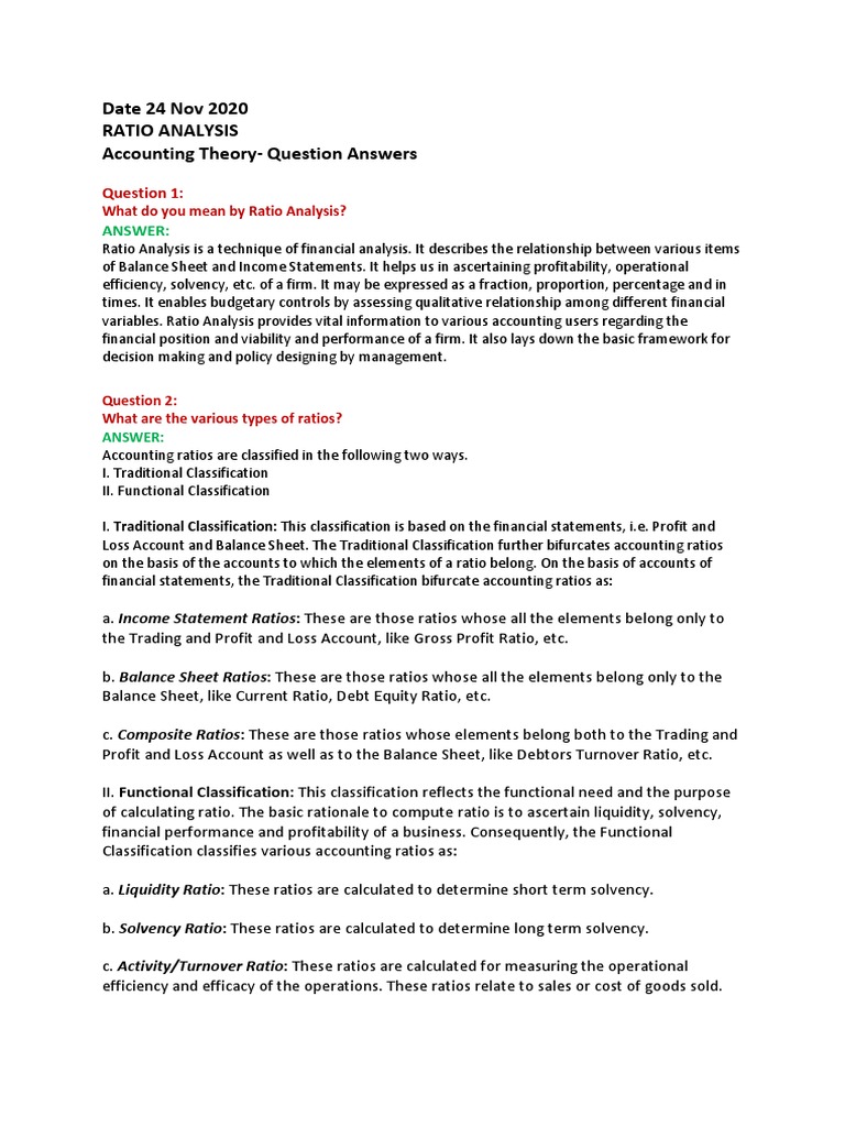 Ratio Analysis Notes and Practice Questions With Solutions | PDF ...