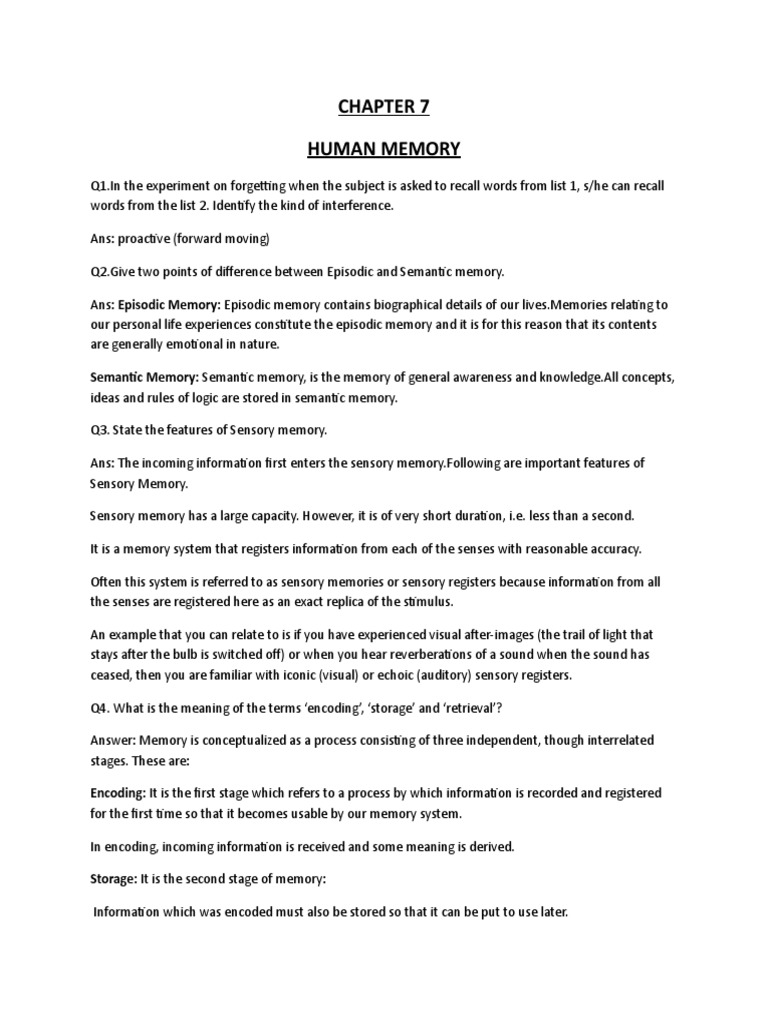 Chapter 7 Human Memory | PDF | Memory | Recall (Memory)