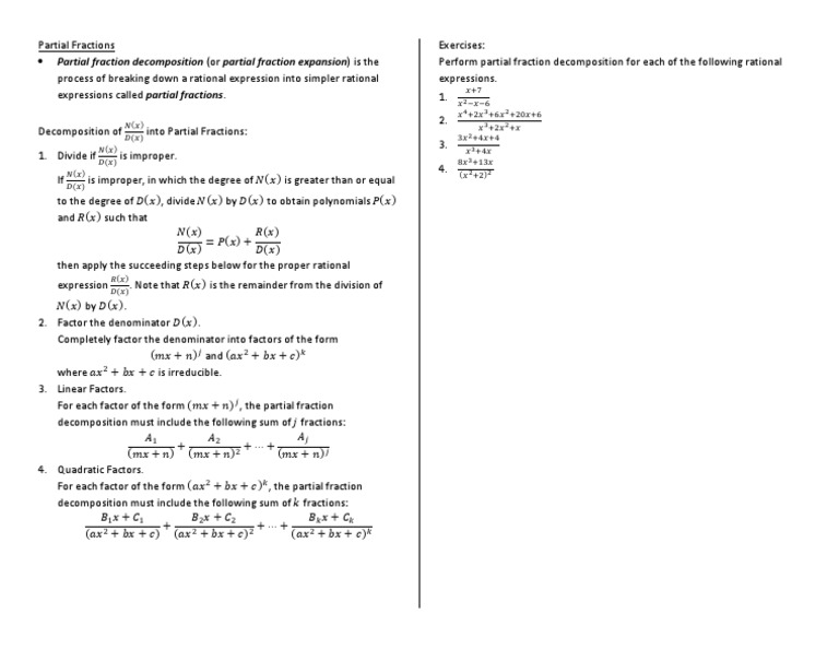 Partial Fraction Decomposition Exercises: Step-by-Step Instructions and ...