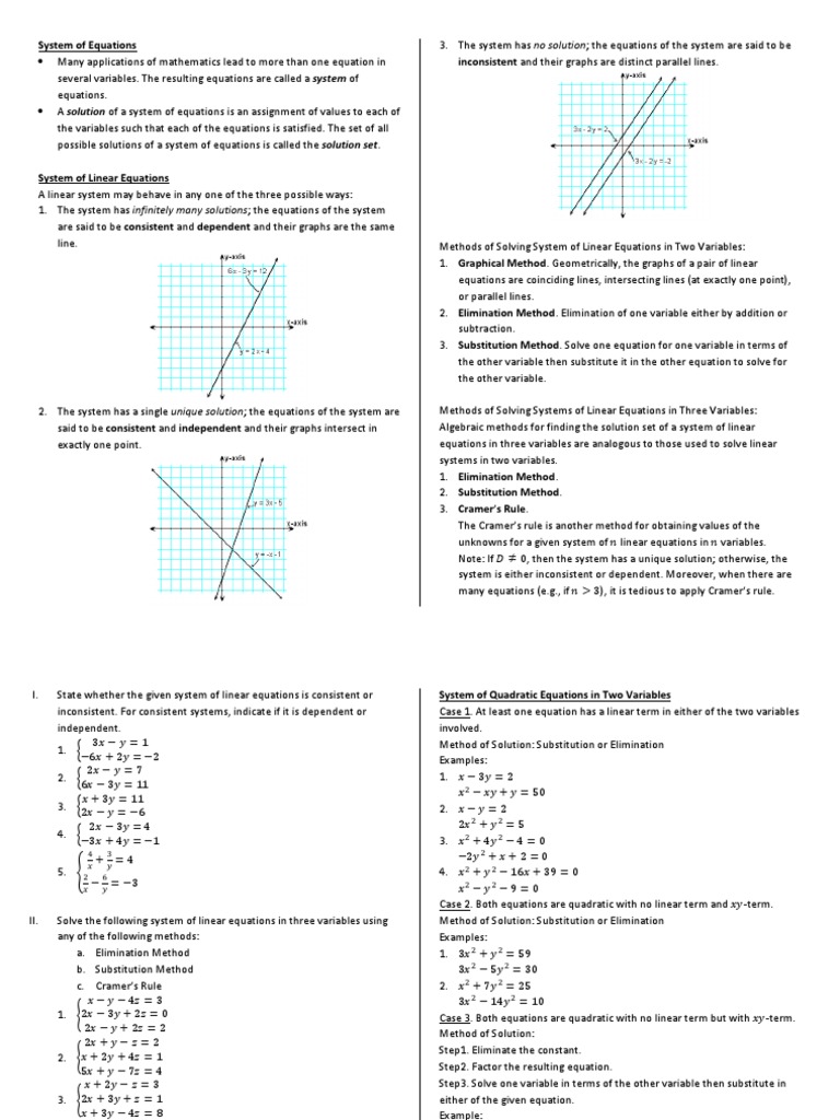 System of Linear and Quadratic Equations | PDF | Equations | System Of ...