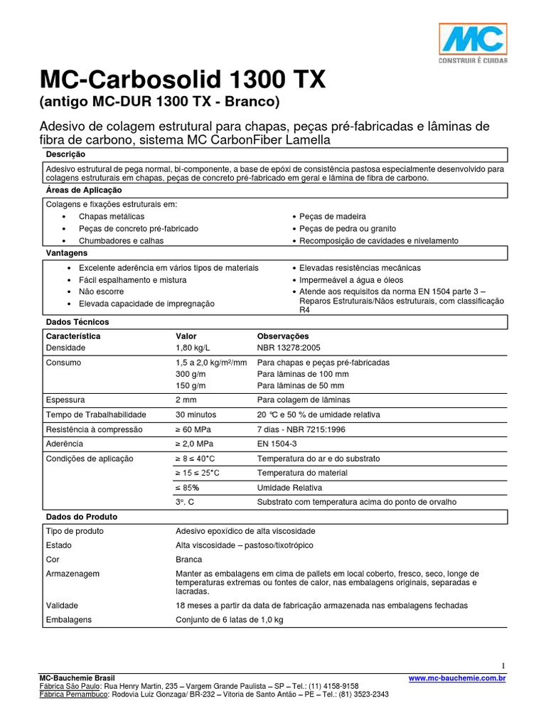 MC-CarboSolid 1300 TX | PDF | Embalagem e rotulagem | Temperatura