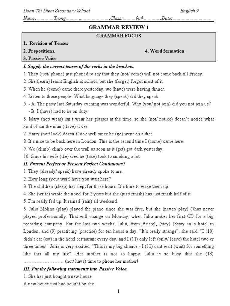 Grammar Review 1 | PDF | English Language | Linguistics