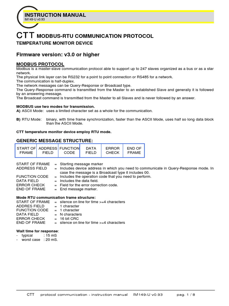 CTT Modbus-RTU Protocol Guide | PDF | Computer Engineering | Computing