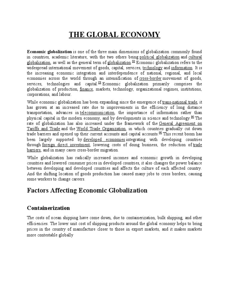 The Global Economy TCW Lesson 3 | PDF | Economic Globalization | World Systems Theory