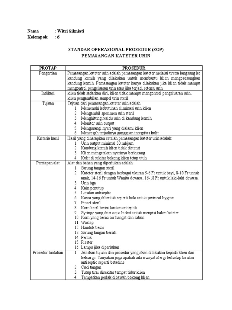 Sop Pemasangan Dan Aff Kateter (Pria Dan Wanita) | PDF