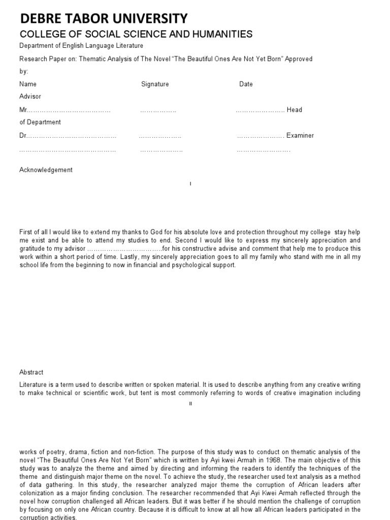 Debre Tabor University: College of Social Science and Humanities | PDF ...