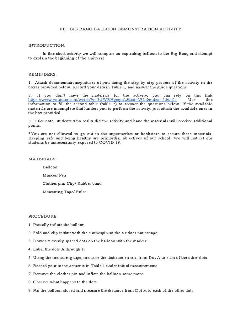 Pt1. Big Bang Balloon Demonstration Activity | PDF | Balloon | Big Bang