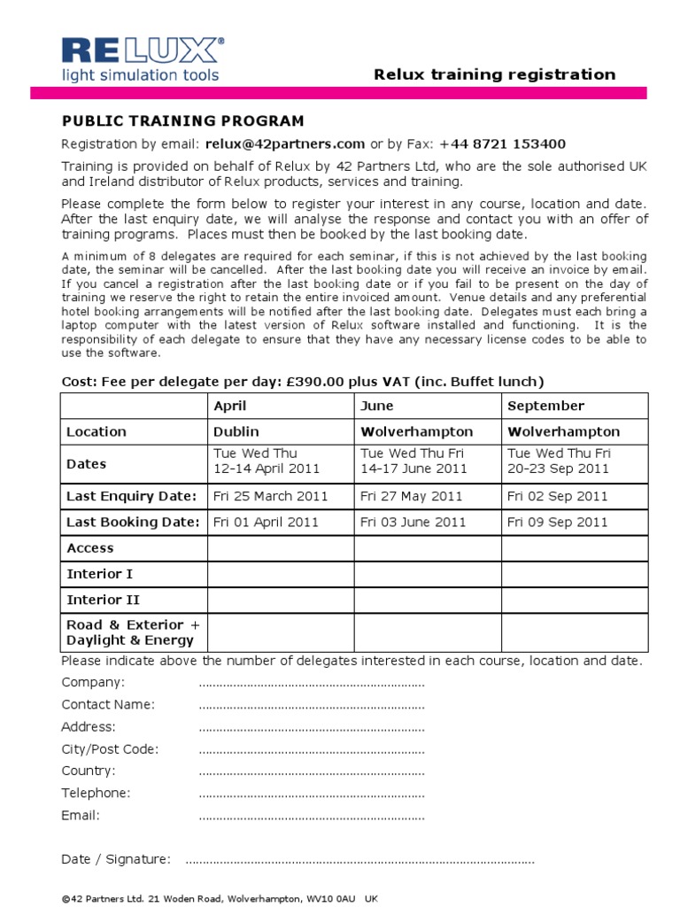 Relux Training Registration Public Training Program | PDF | Lighting