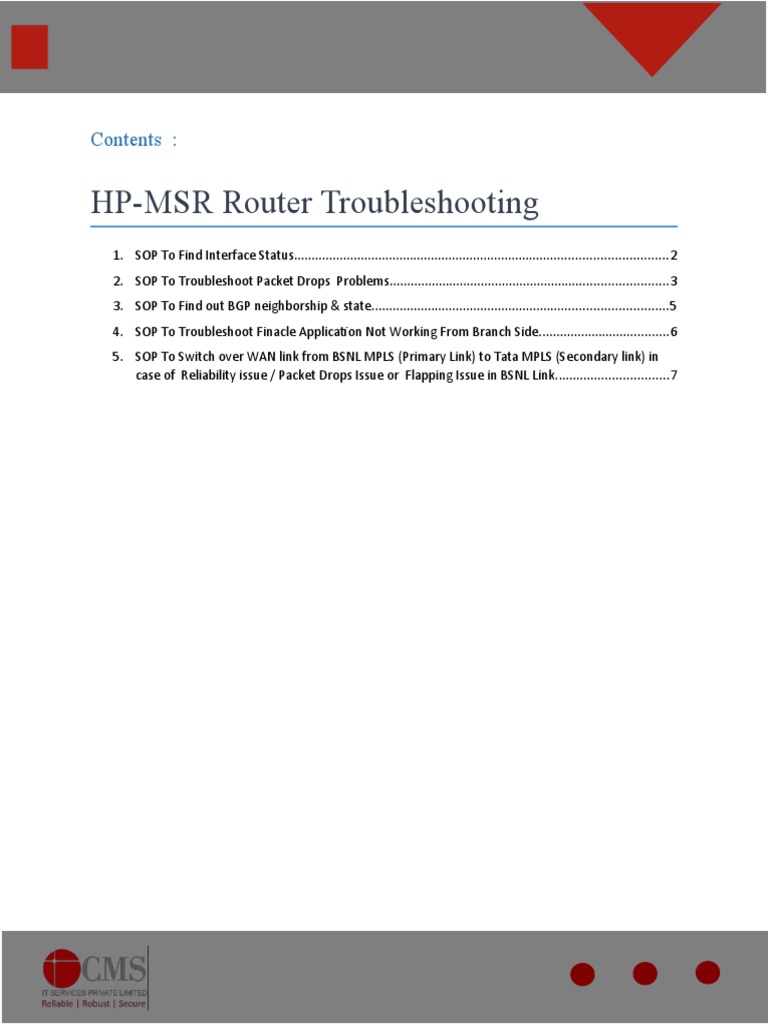 HP-MSR Router Troubleshooting: Contents | PDF | Router (Computing) | Networking