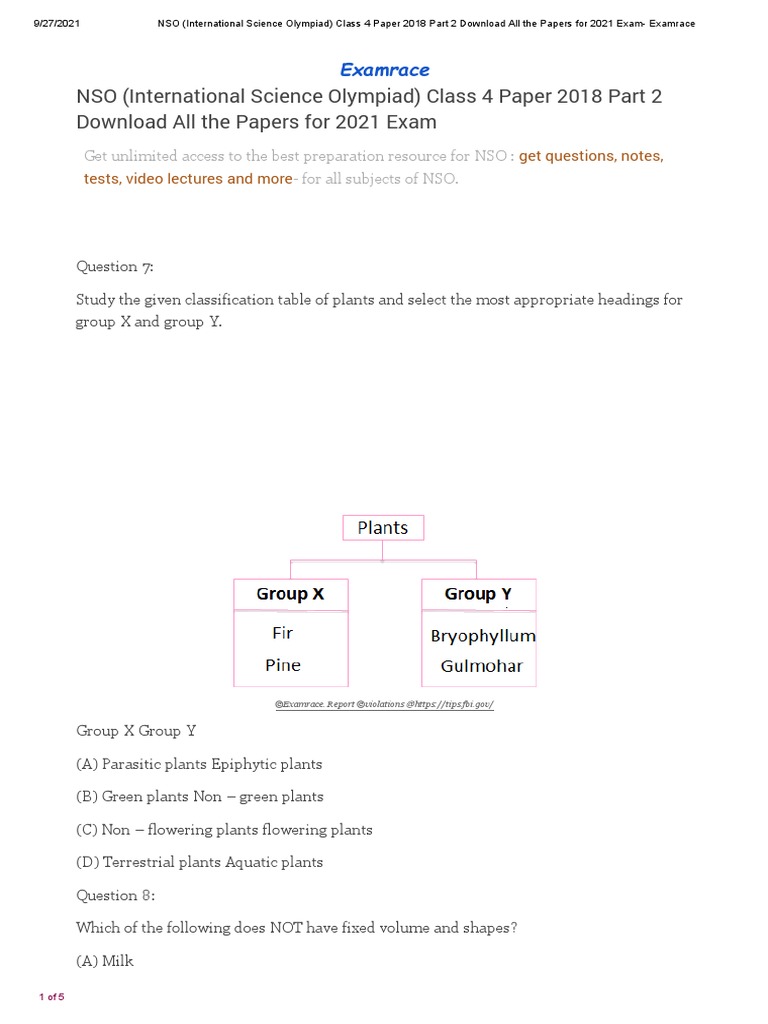 NSO (International Science Olympiad) Class 4 Paper 2018 Part 2 Download ...