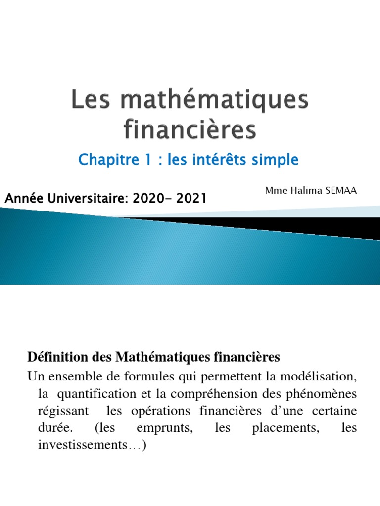 Intérêts simples et calculs financiers | PDF | Centre d'intérêt | Finance et gestion monétaire